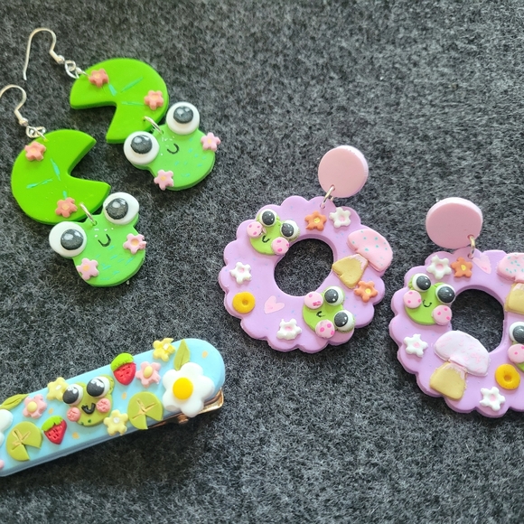 Handmade | Accessories | Colorful And Fun Frog Hair Clip Cottagecore ...